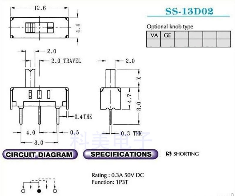 SS-13D02 Vertical Slide Switch 1P3T| Alibaba.com