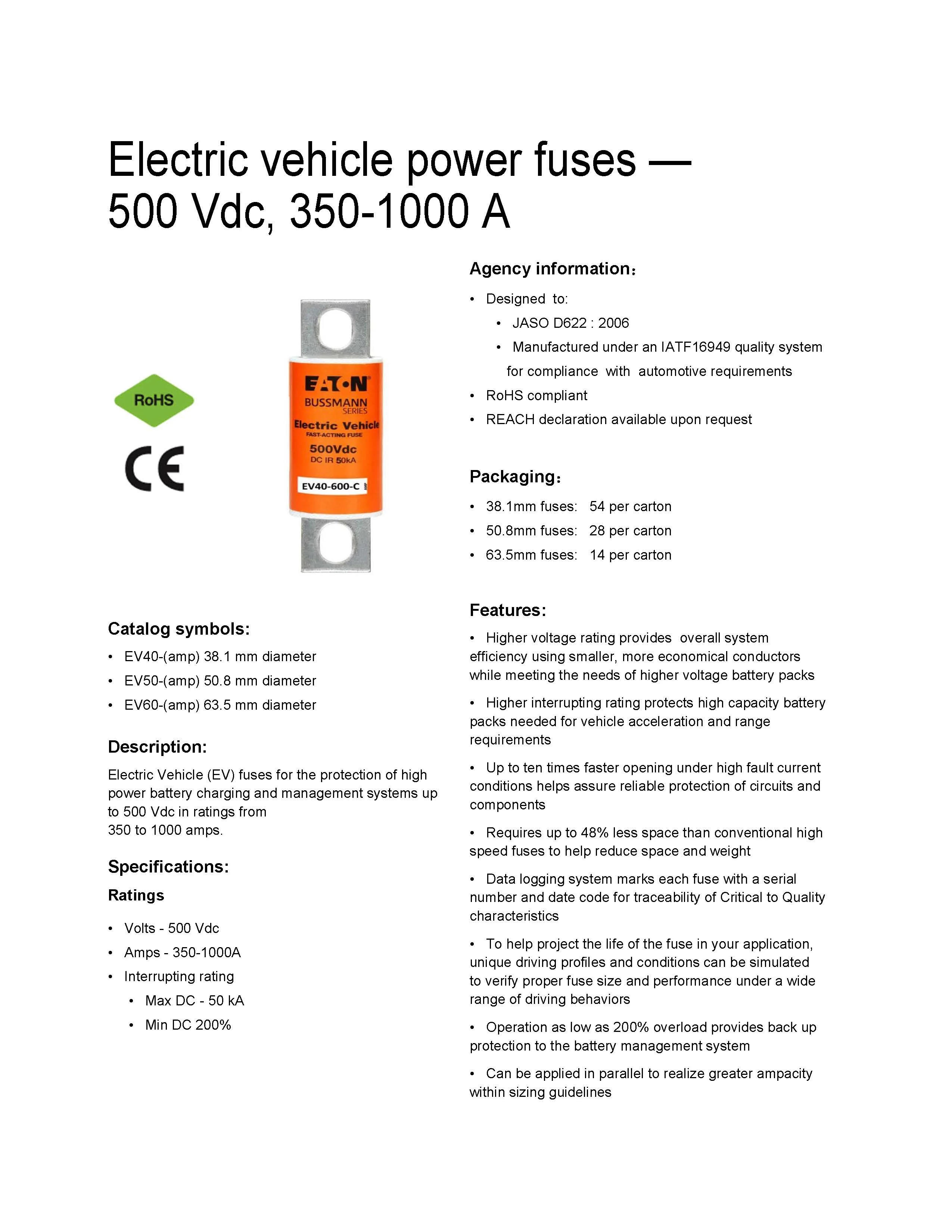 Electric Vehicle Power Ev Fuses 500 Vdc,50-400 A - Buy No Electric ...