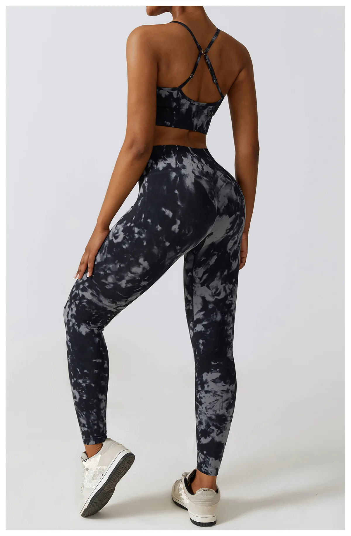 Gym Sports 2 Piece Seamless Sportswear Tie Dye High Waist Scrunch Butt ...