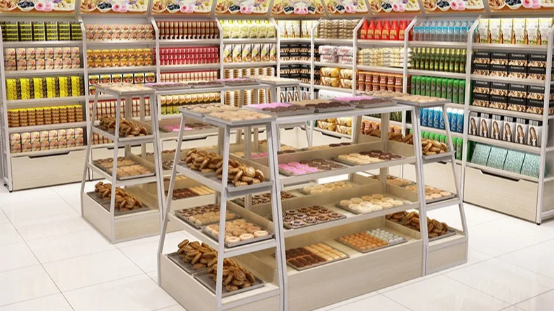 Kainice Customized Retail Rack Glass Bread Display Shelf Wooden Pastry ...