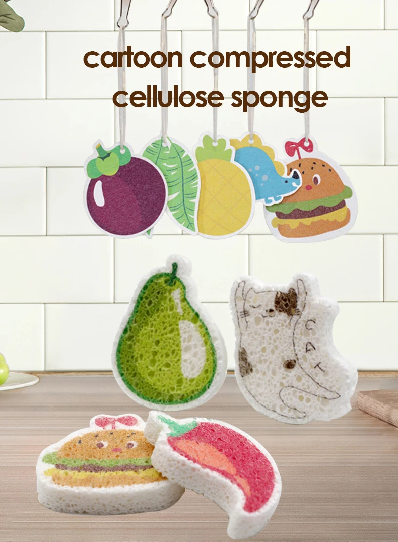 Custom Dry Absorbent Wood Pulp Cotton Dishwashing Scouring Pad Cartoon ...