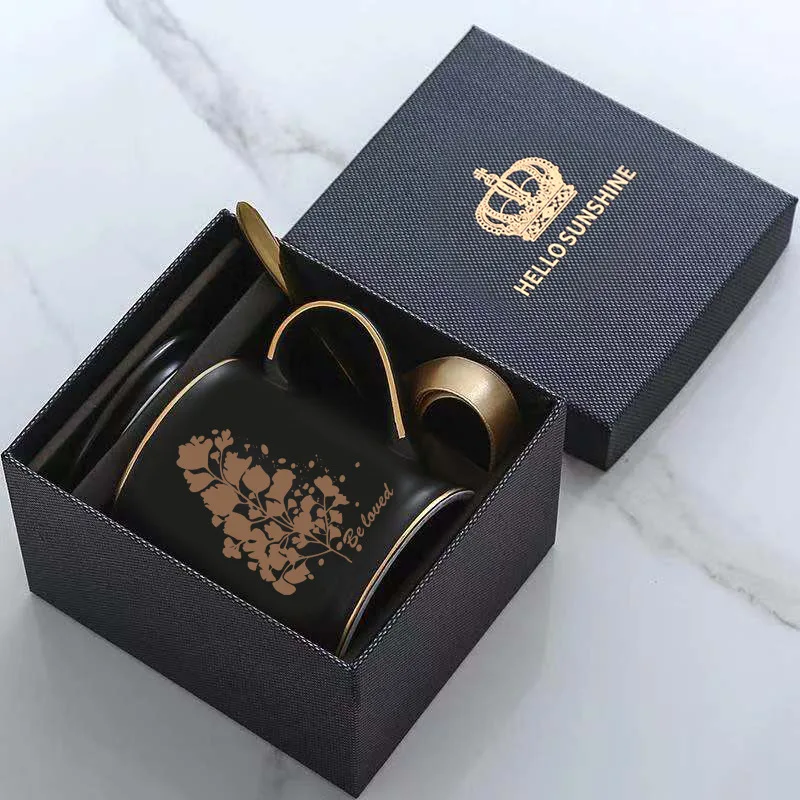 Custom Gold Rim Coffee Mug Nordic Ceramic Cafe Mug With Gift Box - Buy ...