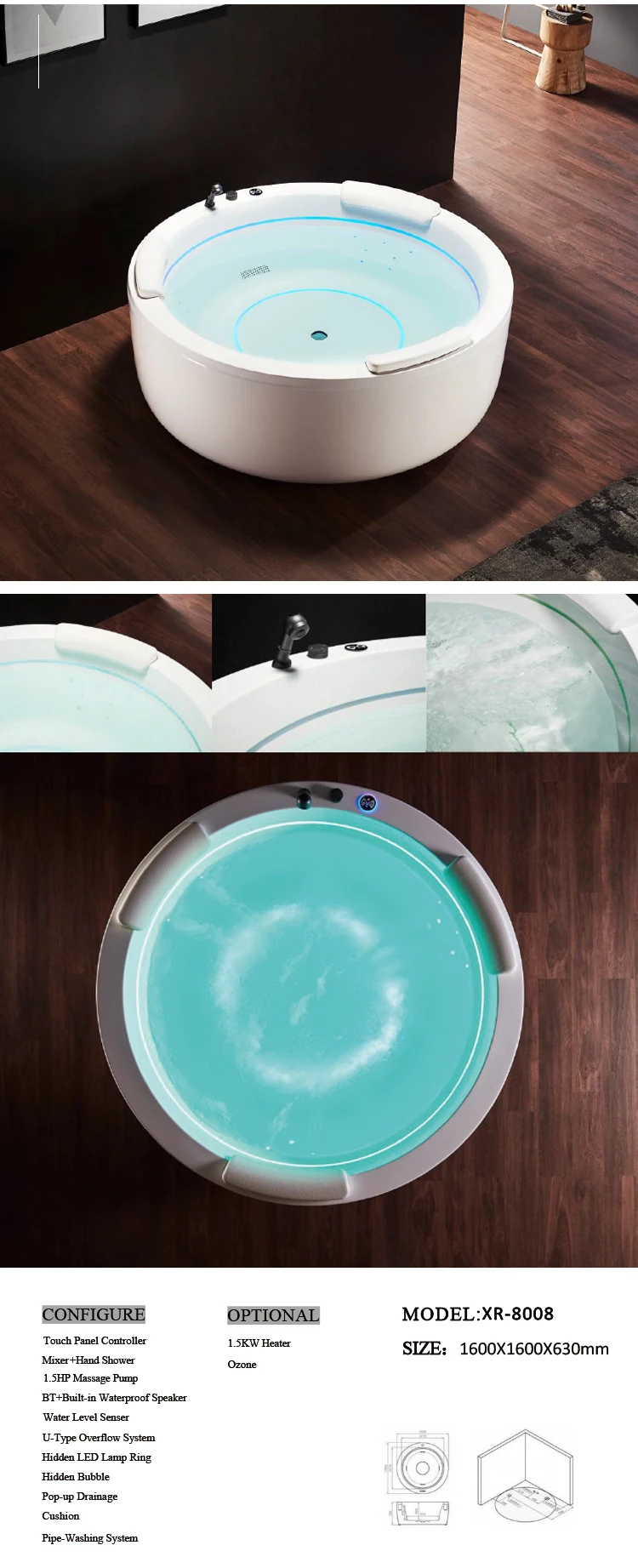 Luxury Modern Indoor Black Free Stand Alone Art Acrylic Massage Bath Tub Bathroom Soaking ...