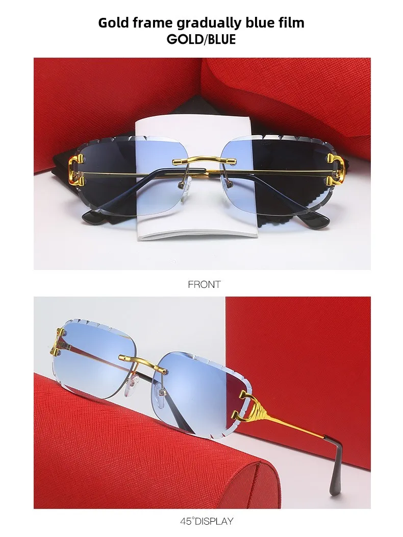 Frameless Diamond-cut square Sunglasses for Women European and American ...