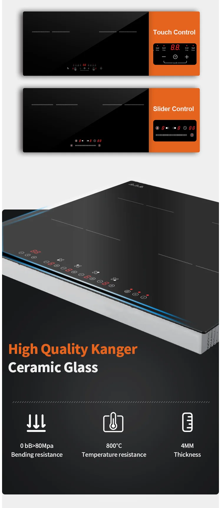 Emissive Icon Touch Keys Control Induction Cooktop Two Burners 4000w ...