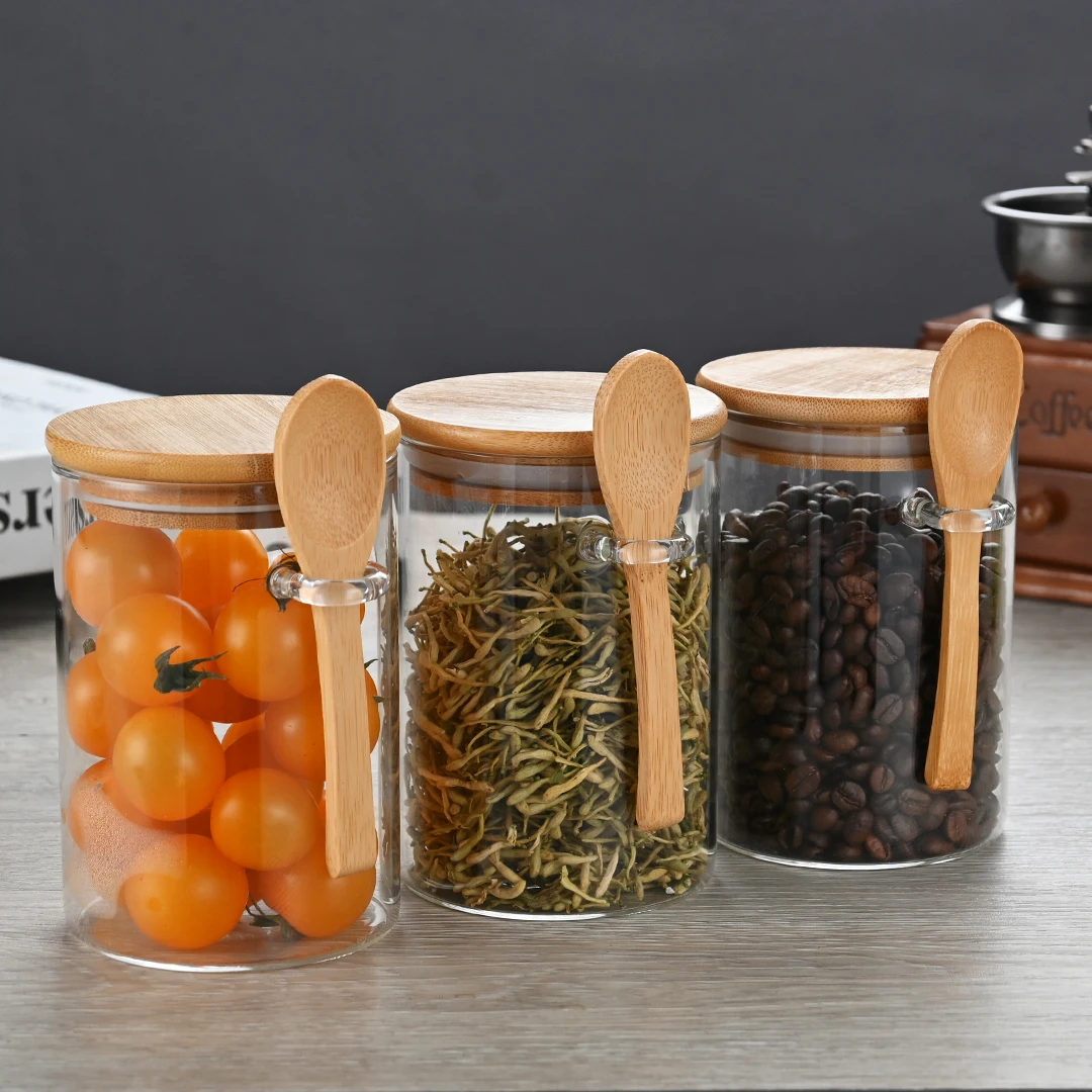 6pcs Airtight High Borosilicate Glass Spice Storage Jar Set With Bamboo ...