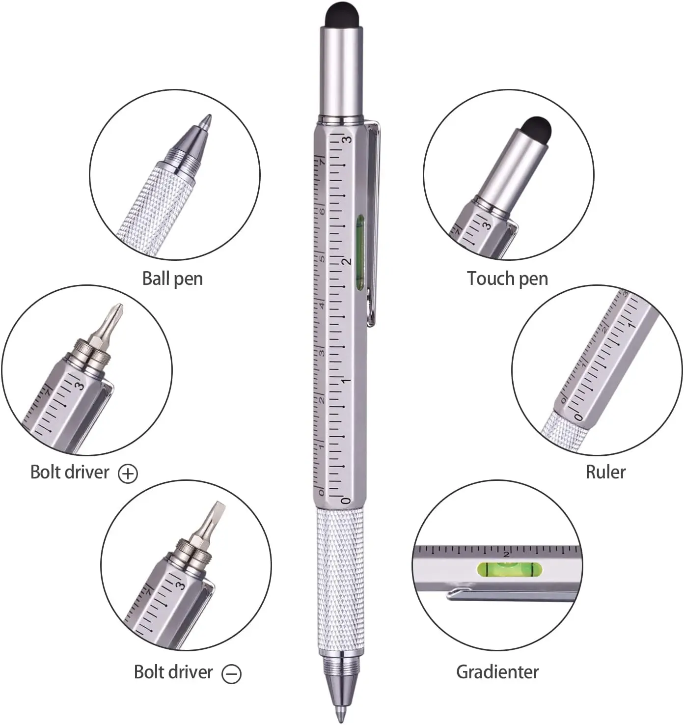 6 in 1 Multi Function Tech Tool Pen - Customizable Logo