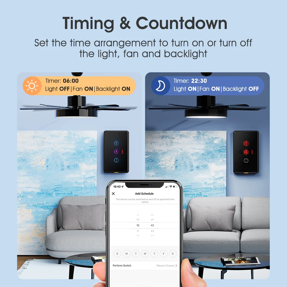 Type c Timing Voice App Wireless Remote Control Wifi Smart Fan Light ...