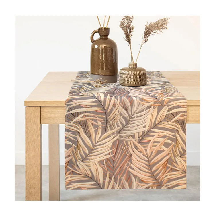 Indoor Outdoor Decoration Poly Linen Look Leaves Printing Table Runner ...