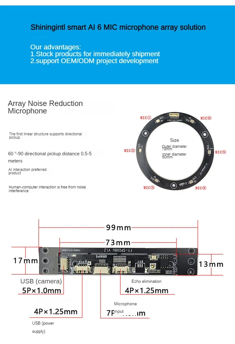 Far-field Microphone Array with 6 Microphones for Voice Interaction