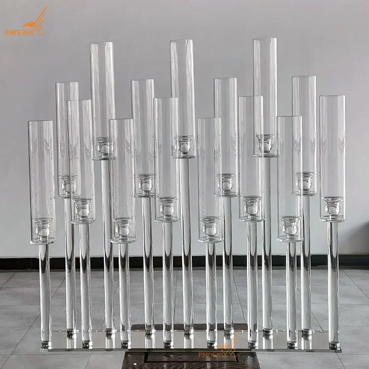 10 Arms 100 Cm Tall Crystal Glass Pillar Wedding Decoration Candle ...