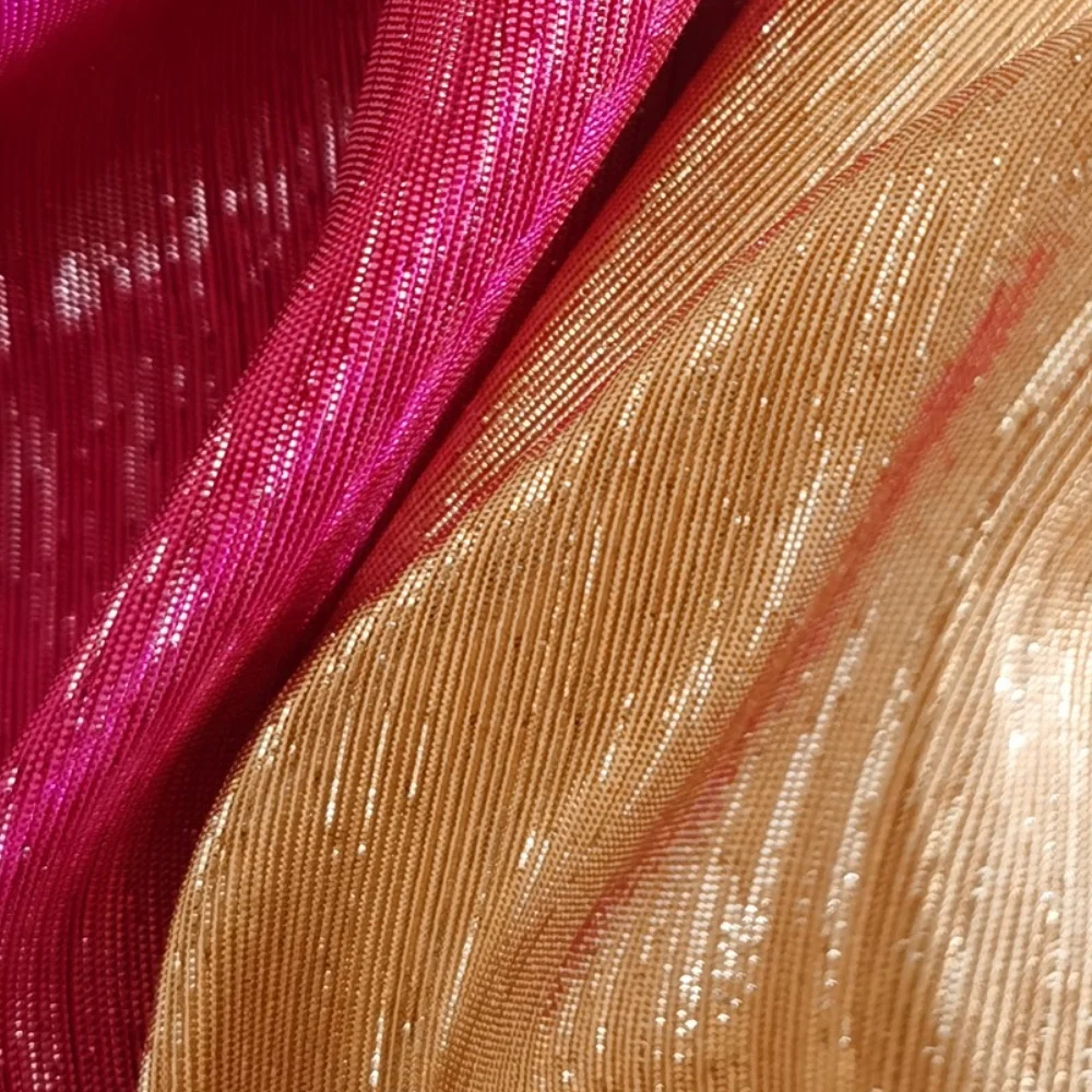 Red Gold Fabric Metallic Yarn Woven Poly Faille Fabric
