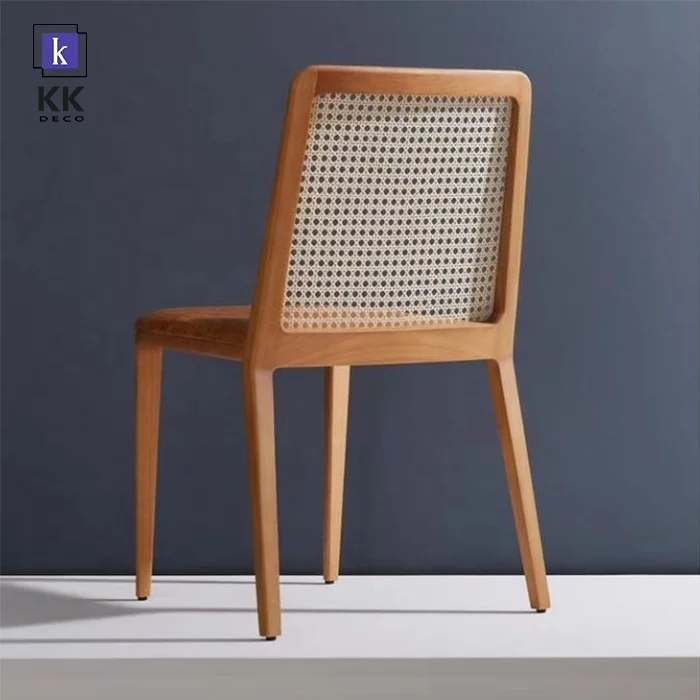 Nordic Style Upholstered Cane Rattan Chair Wood Coffee Shop Restaurant ...