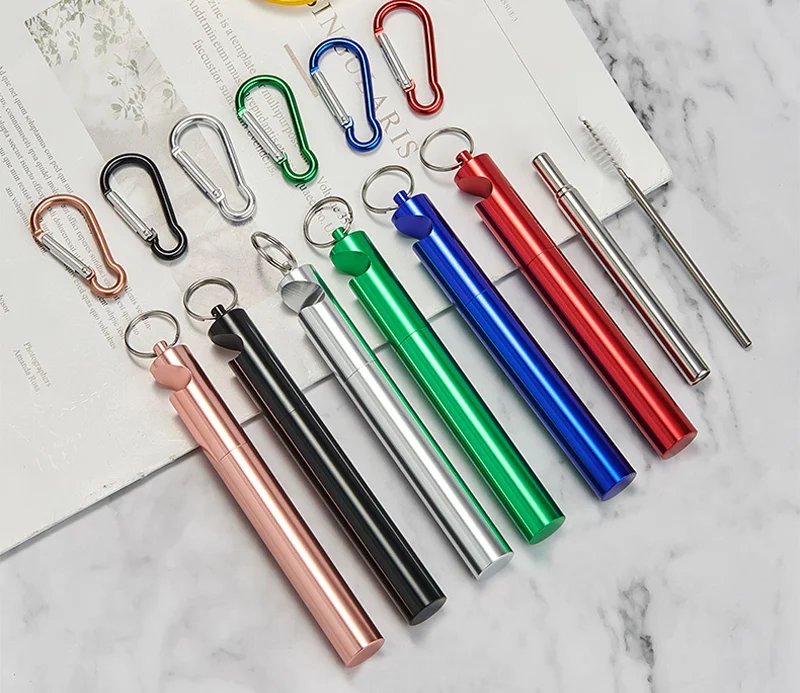 Stainless Steel Folding Collapsible Drinking Straw Kit Pocket Reusable ...