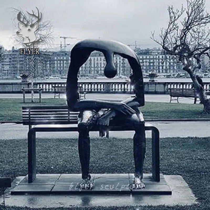 Outdoor Sitting Man Abstract Sculpture - Large Cast Bronze