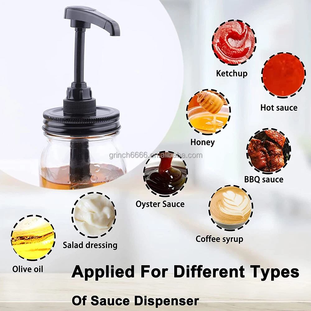 Mason Jar Syrup Honey Dispenser Pump Lids Plastic Dispenser