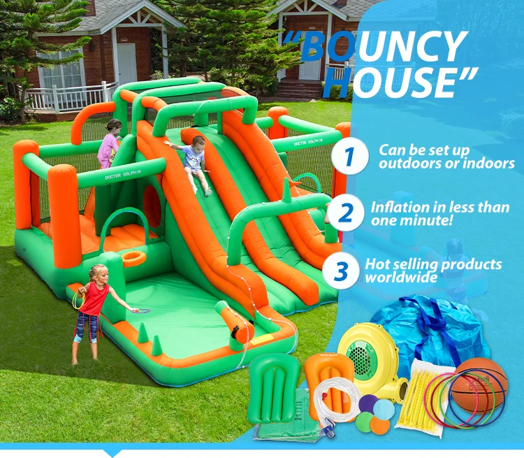 Doctor Dolphin Double Slide Inflatable Bounce Commercial Water Slide ...