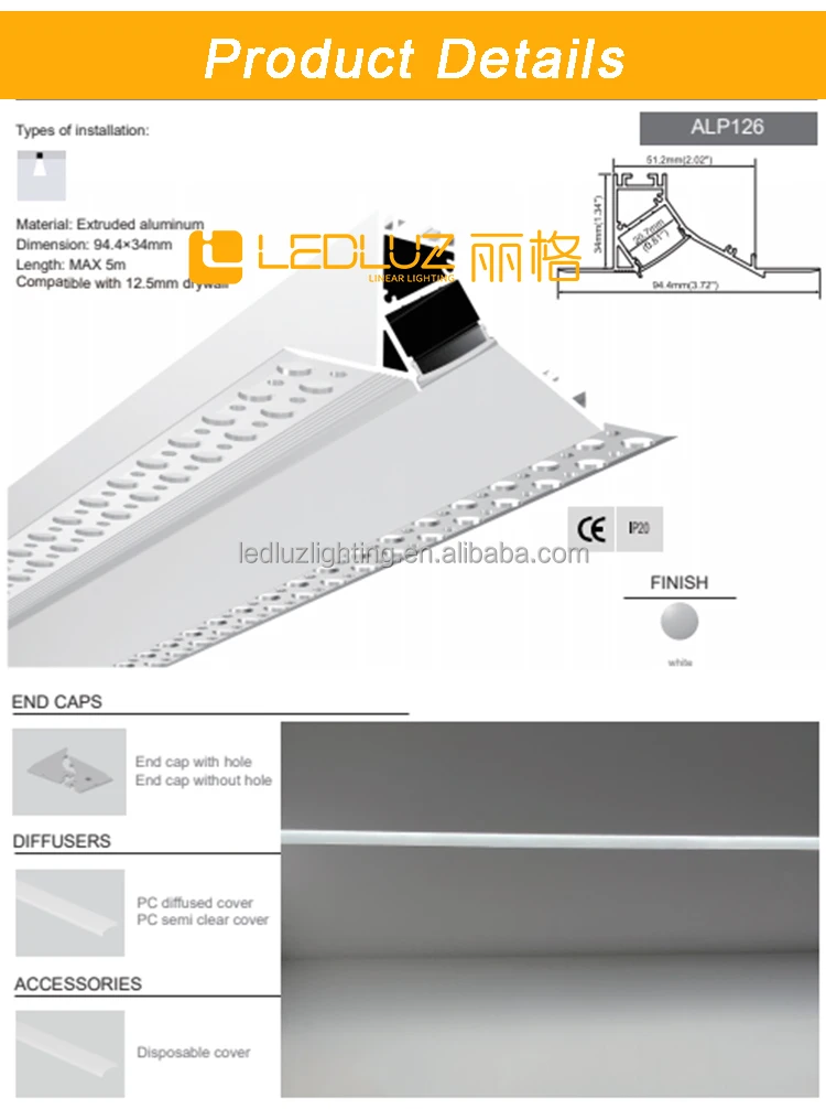 Trimless Indoor Ceiling Cove Lighting Recessed Mounted Led Aluminum ...