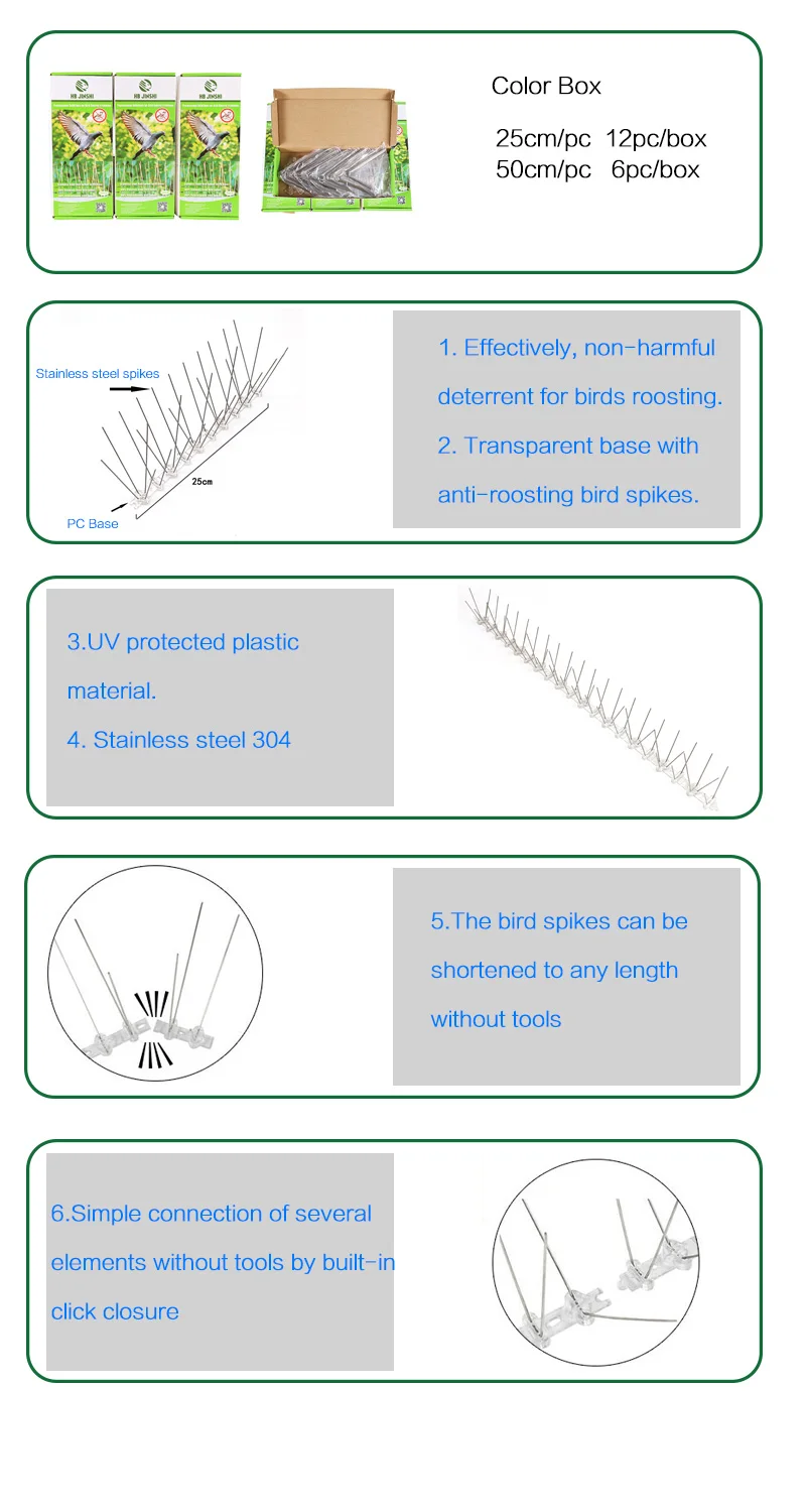 UV Resistant PC & Stainless Steel Anti-Bird Deterrent Bird Spikes-Eco ...