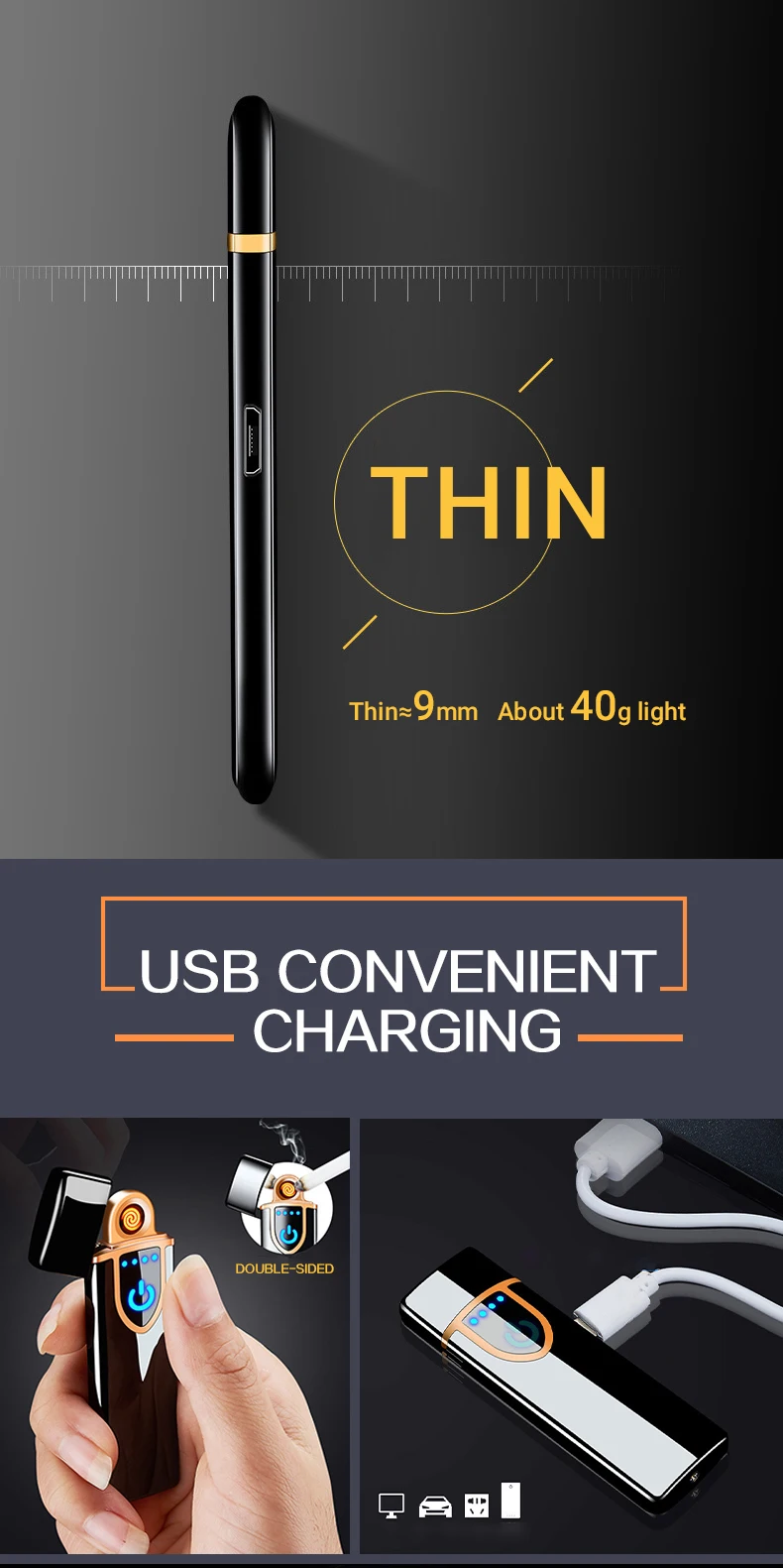 Custom Design Usb Charging Lighter Touch Screen Electronic Cigarette ...