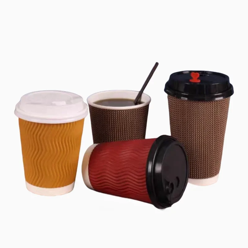 12oz Insulated Ripple Disposable Paper Coffee Cups With Lids For Coffee ...
