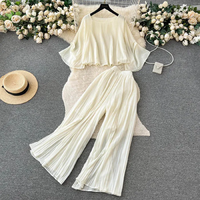 LY68 New 2024 Retro Korean Stylish Solid Color Pleated Shirt Blouse and ...