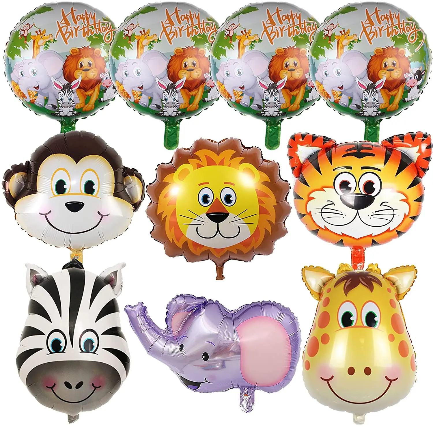 10pcs Jungle Animal Helium Balloons - 22" Giant Zoo Animal Foil ...