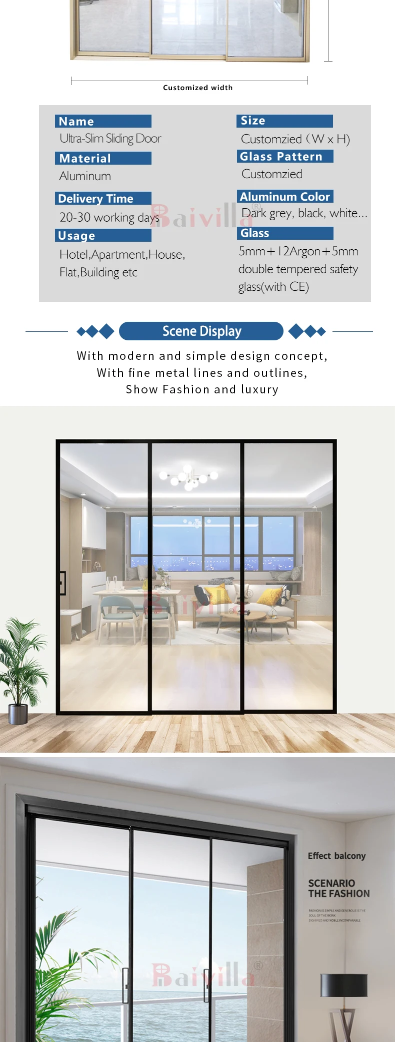 Ultra Slim 3 Track Sliding Door - Modern Living Room Solution