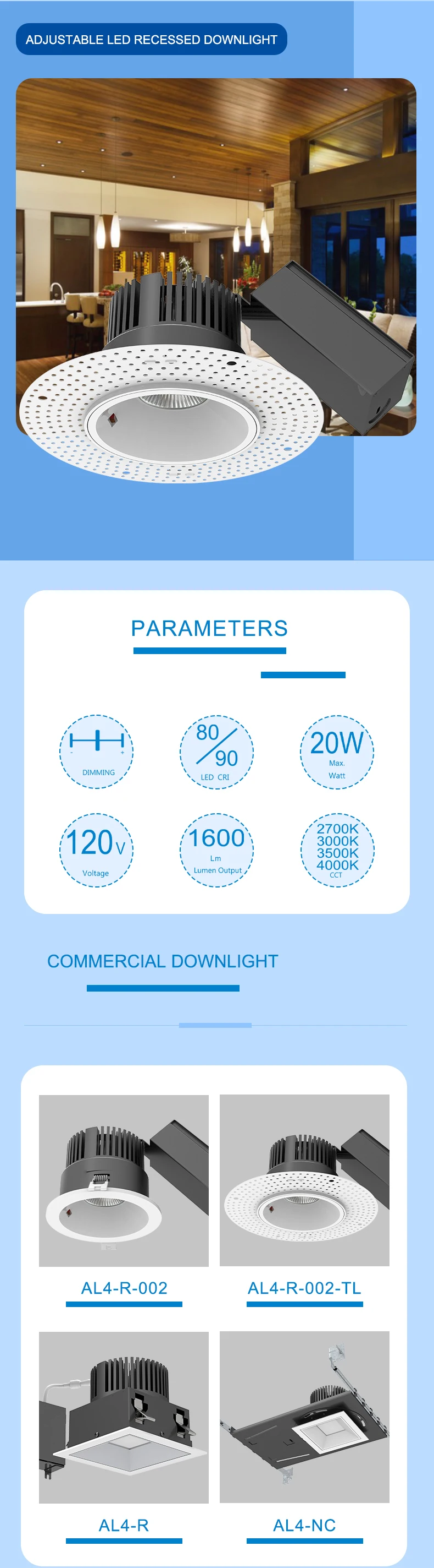 4 Inch 20W Trimless Downlight High Performance Ceiling Light White LED ...