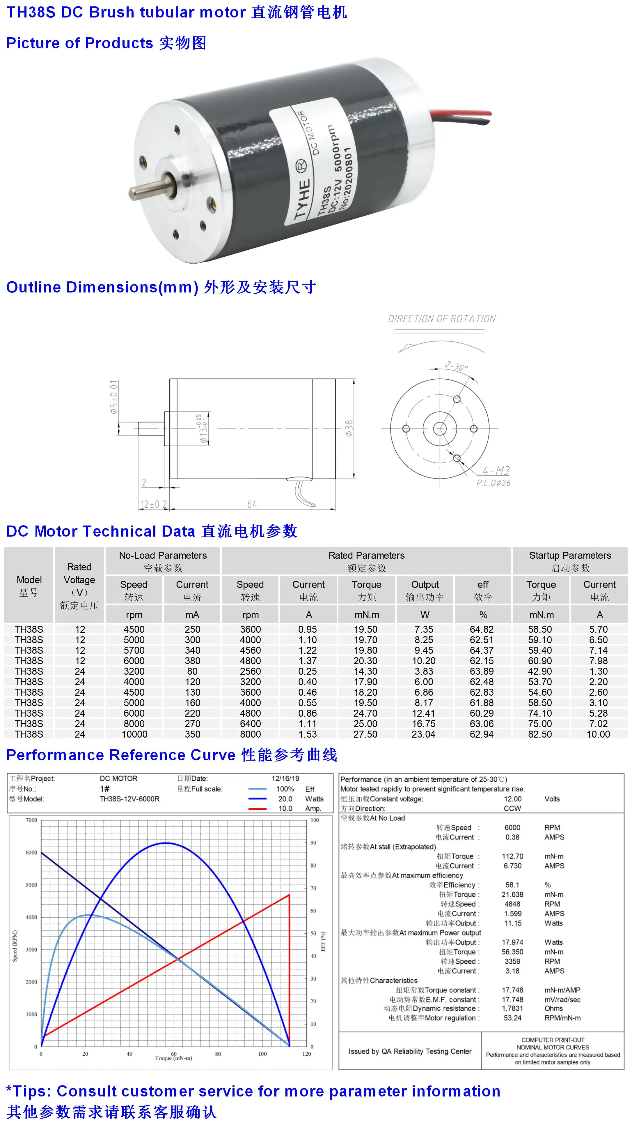 Manufacturer 38*64mm Housing 12v 17v 24v 3000rpm 5000 Rpm 3600 Rpm High ...