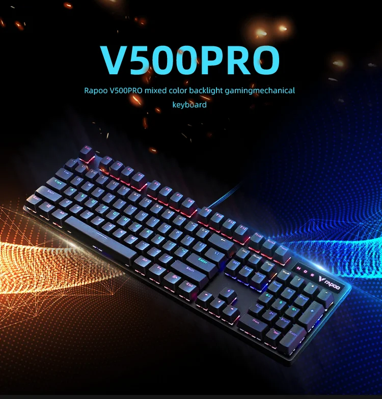 Rapoo V500pro Custom Logo 104keys Ergonomic Led Backlit Usb Metal Wired ...