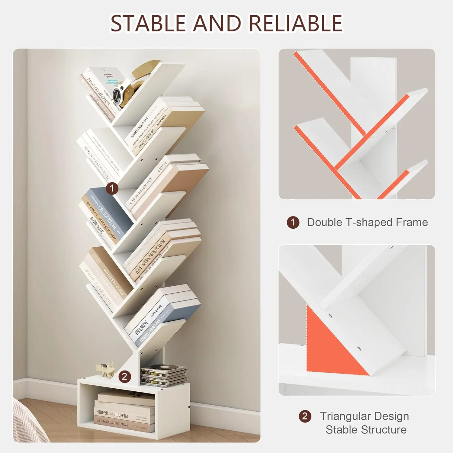 Modern White 9 Tier Tree Shape Bookshelf With Drawer Bookcase Floor ...