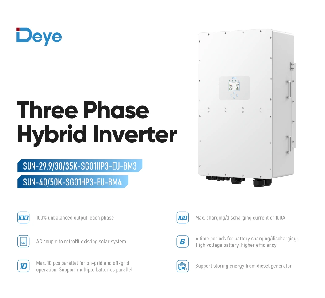 Deye Hybrid Inverter 30Kw 40KW 50KW Three Phases Solar Inverters EU ...