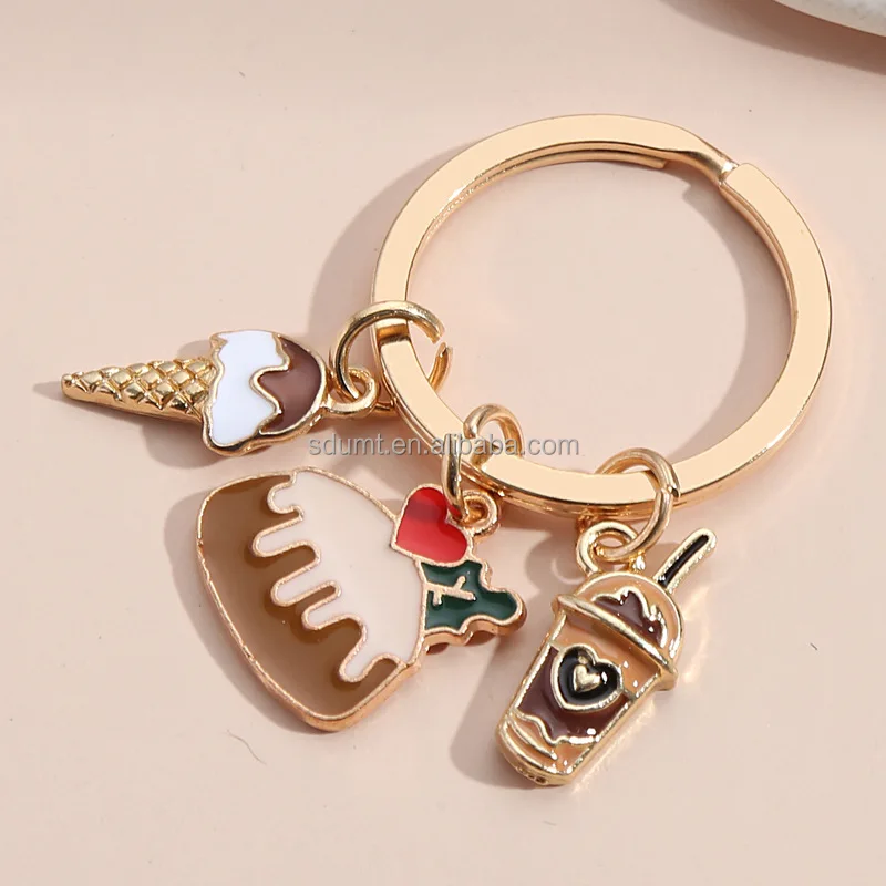 Key Chain Fast Food Ice Cream Key Ring Toy Cake Pizza Hamburger Cola ...