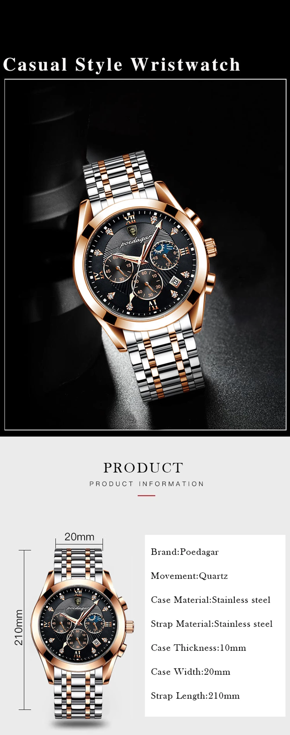 POEDAGAR 820 Watch - Casual Men's Chronograph with Style