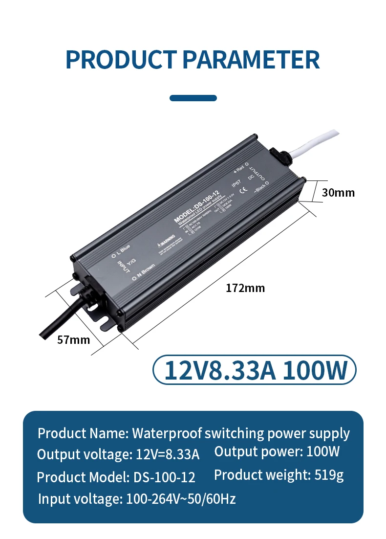 Ultra-thin 12v/24v 5a - 25a 60w 100w 200w 300w 400w Ip67 Slim Led Switching Waterproof Power ...