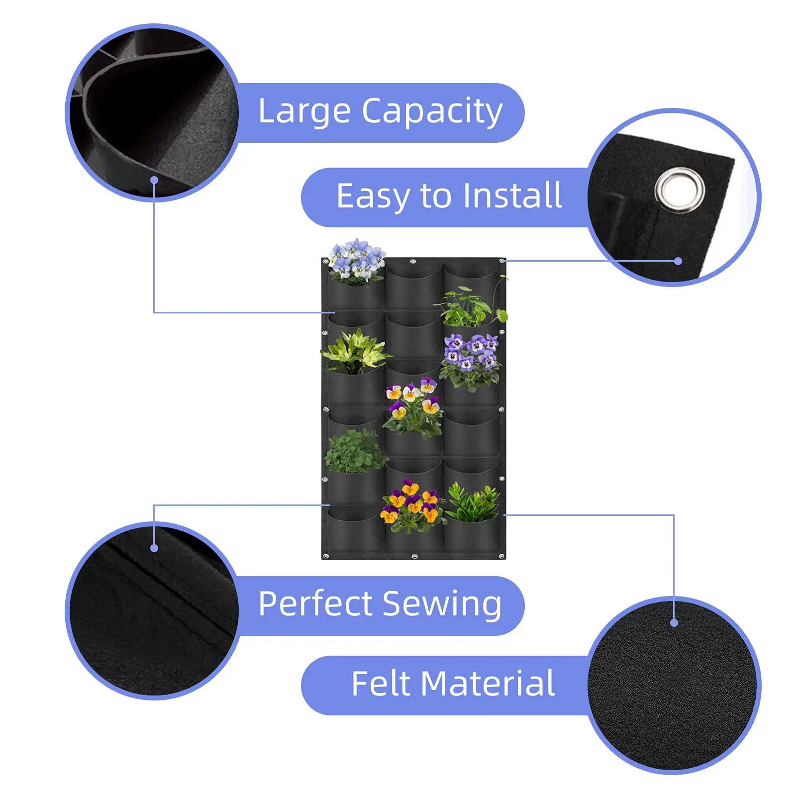 Hanging Vertical Wall Planter Wall Mounted Grow Multi Tiered Green Felt ...