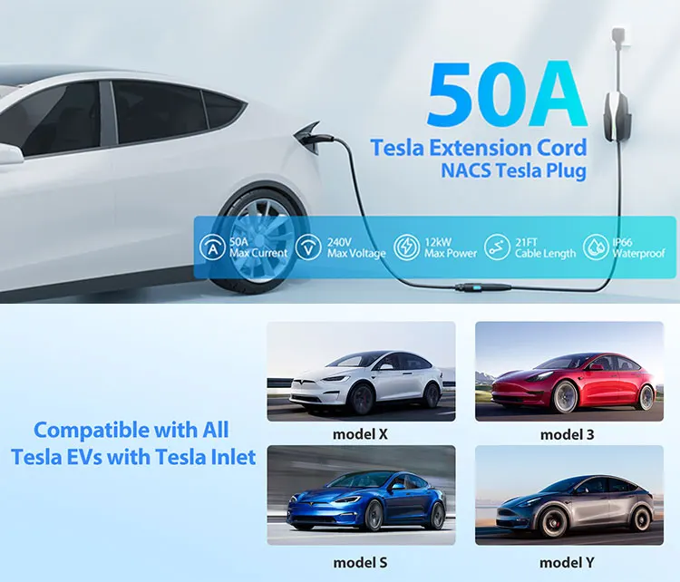 48a 21ft Fast Ac 5 Meter Nacs Extension Cord Charging Cable For Tesla ...