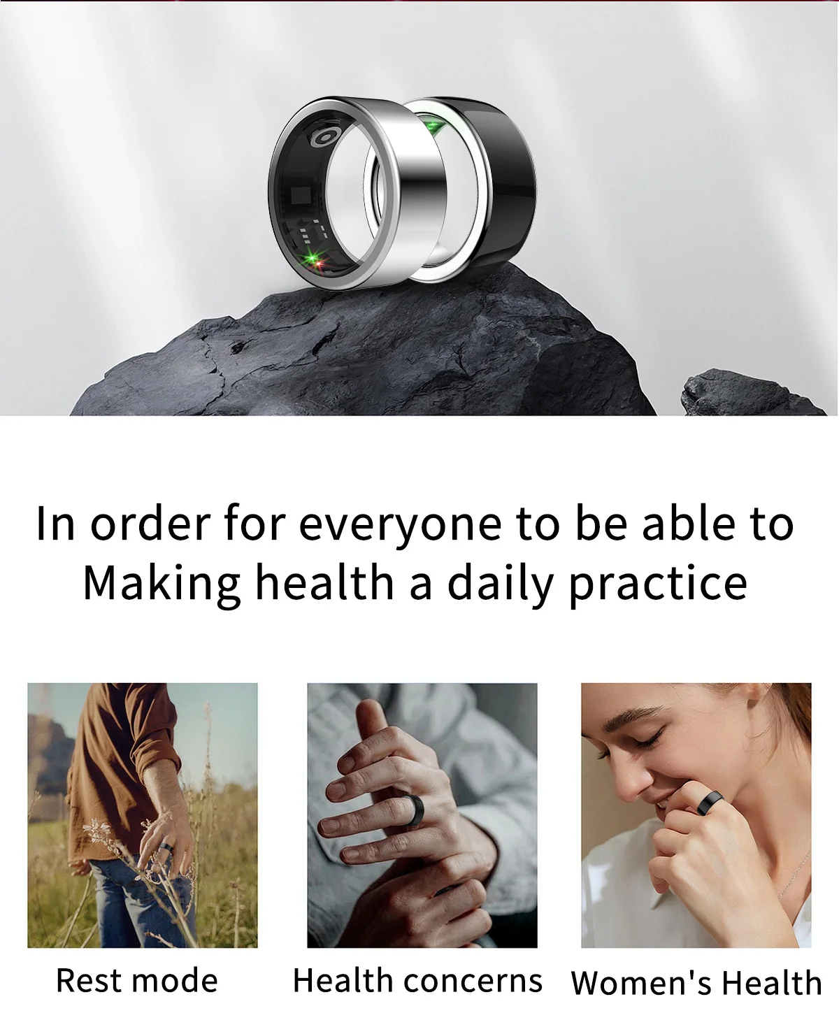 Huiers New Design Smart Health Ring Heart Rate Blood Oxygen Sleep ...