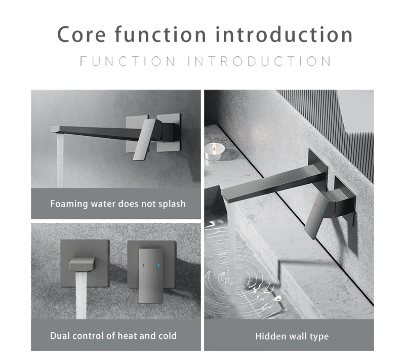 BTO Concealed Wall Mounted Faucet All Copper Minimalist Gun Gray Hot ...