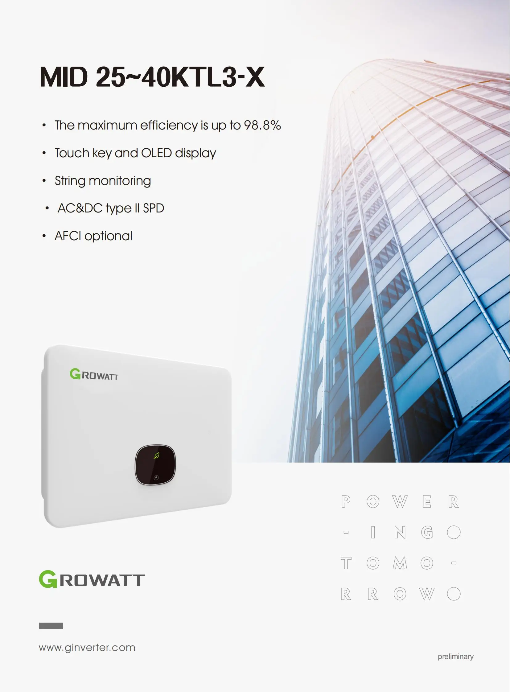 Growatt Solar PV Inverter 40KW - Hybrid for on-Grid Projects
