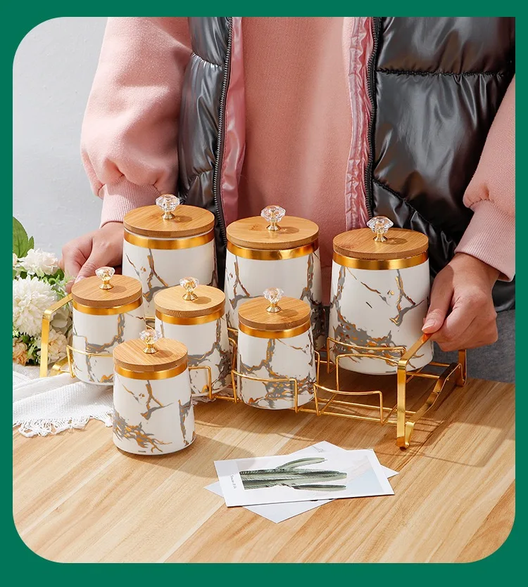 Luxury Gold Marble Seasoning Condiment Container Set Kitchen Ceramic ...