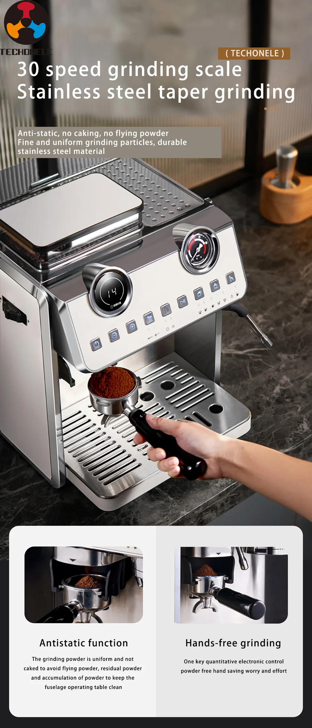 20 Bar Electric Espresso Coffee Maker Double Boiler Bean Grinder 12V ...