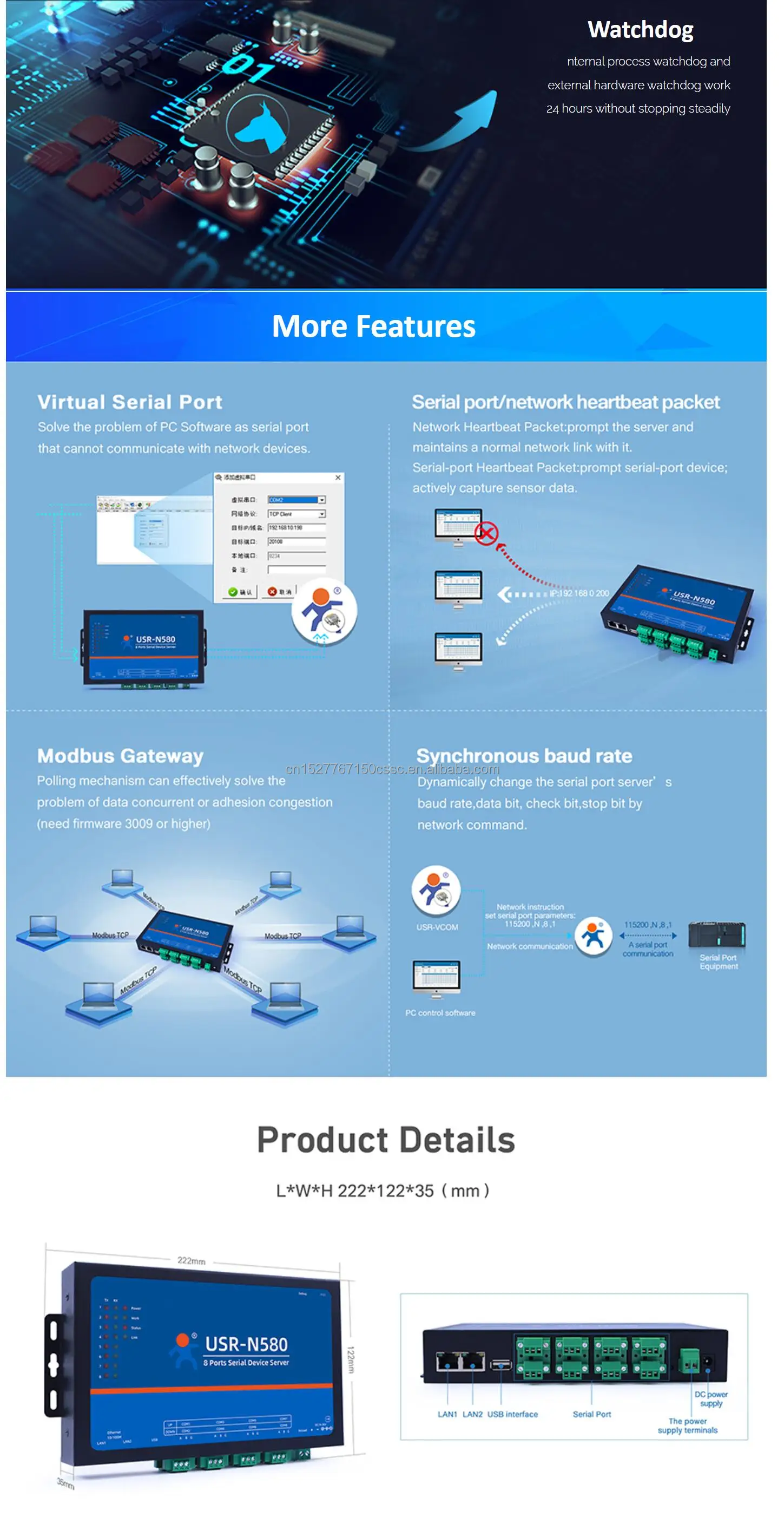 8 Rs485 Ports Serial Ethernet Converter Iot Server Of Modbus Gateway ...