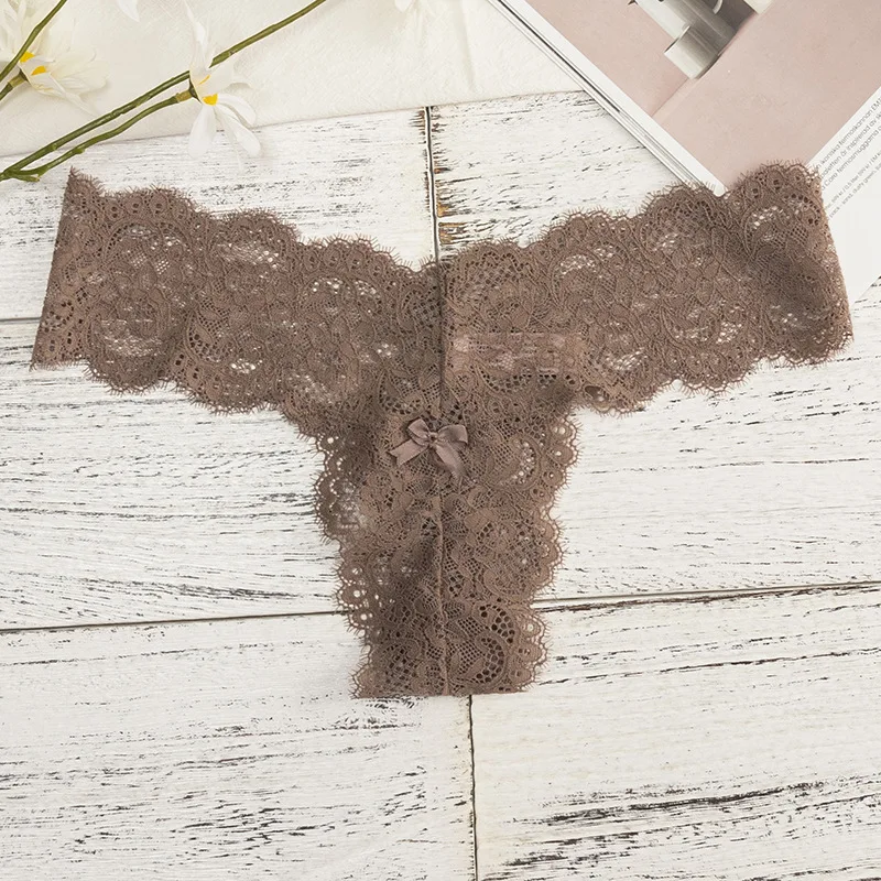 Sexy Womens Panties Lace Bow Thong Floral Mesh G-string T-Back Thin ...