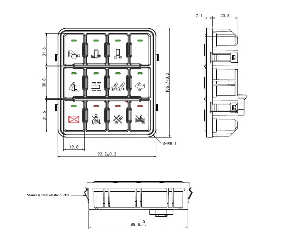 12 Buttons Switch Panel CAN Bus Automotive Intelligent Keypad