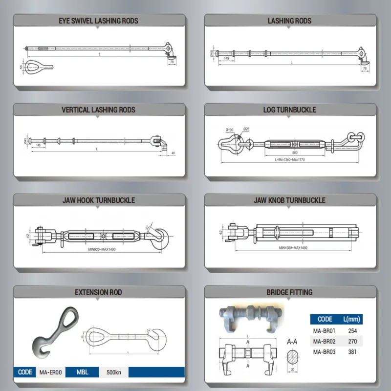 Cargo Container Securing Lashing Rods - Jaw to Knob Type Turnbuckle