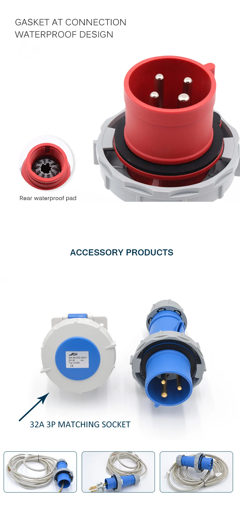 High Quality IEC 60309-2 63A 3P 230V IP67 Plug Waterproof Industrial ...