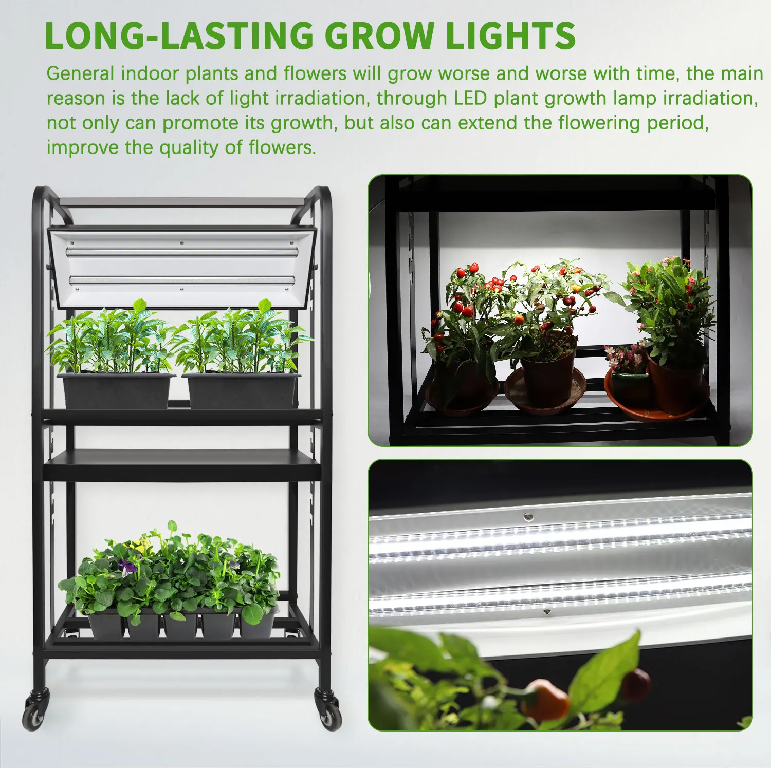 Indoor Plant Mobile Vertical Grow Rack With Trays And Led Grow Lights ...