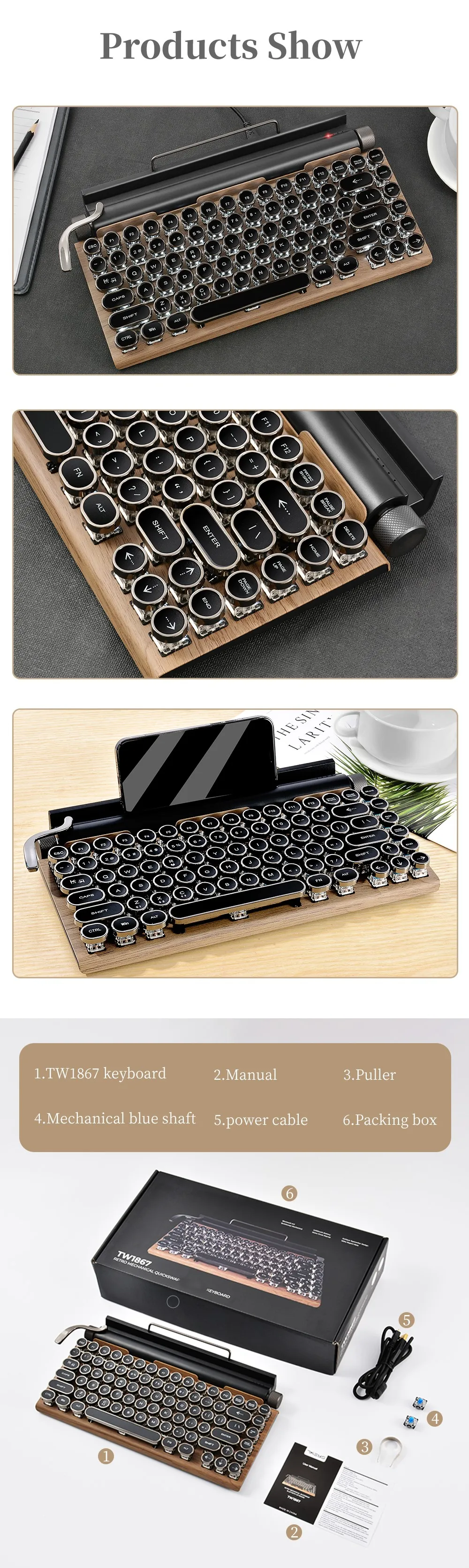 Retro Typewriter Mechanical RGB Wireless Keyboard